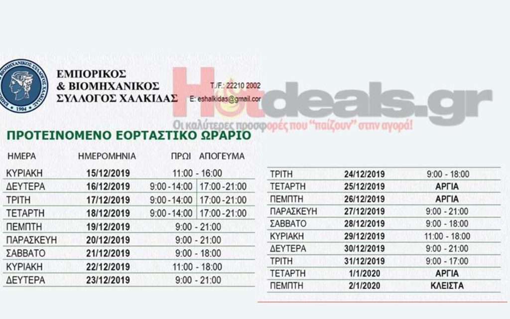 ΕΟΡΤΑΣΤΙΚΟ ΩΡΑΡΙΟ ΧΡΙΣΤΟΥΓΕΝΝΑ 2019 (Όλες οι Πόλεις) | Ανοιχτά Μαγαζιά ...