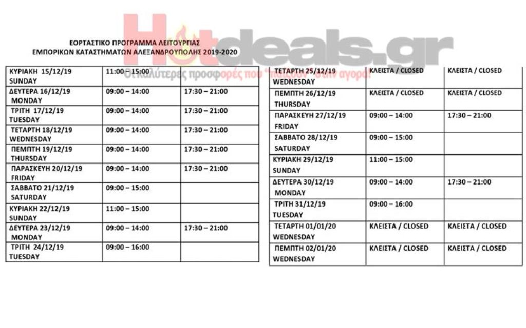 ΕΟΡΤΑΣΤΙΚΟ ΩΡΑΡΙΟ ΧΡΙΣΤΟΥΓΕΝΝΑ 2019 (Όλες οι Πόλεις) | Ανοιχτά Μαγαζιά ...