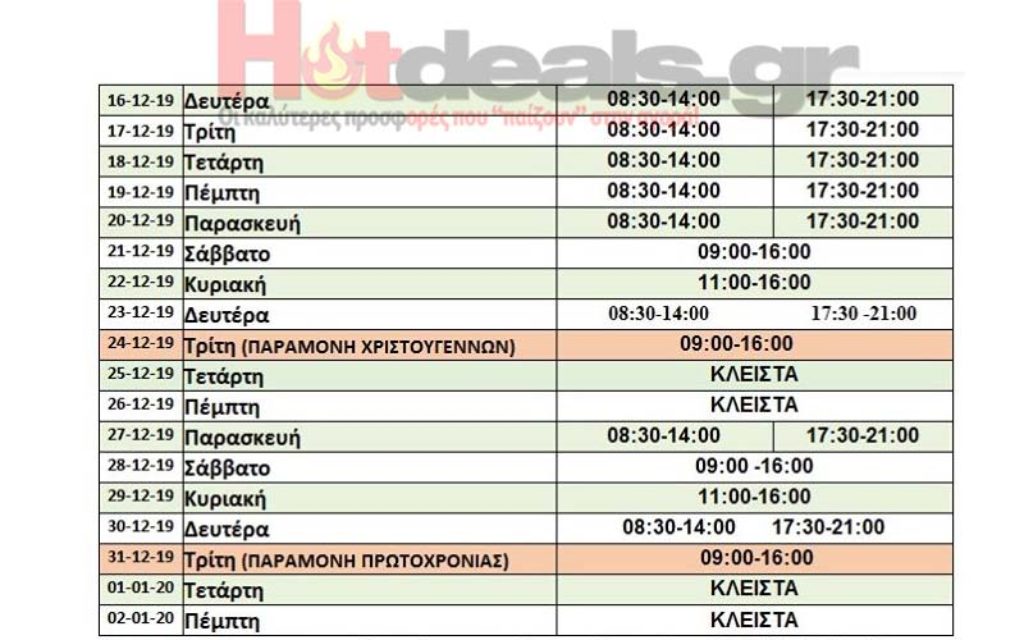 ΕΟΡΤΑΣΤΙΚΟ ΩΡΑΡΙΟ ΧΡΙΣΤΟΥΓΕΝΝΑ 2019 (Όλες οι Πόλεις) | Ανοιχτά Μαγαζιά ...